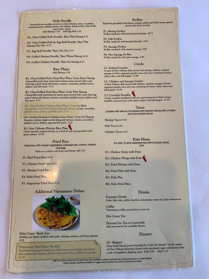 Menu at Noosh Afghan Cuisine restaurant, Lansing