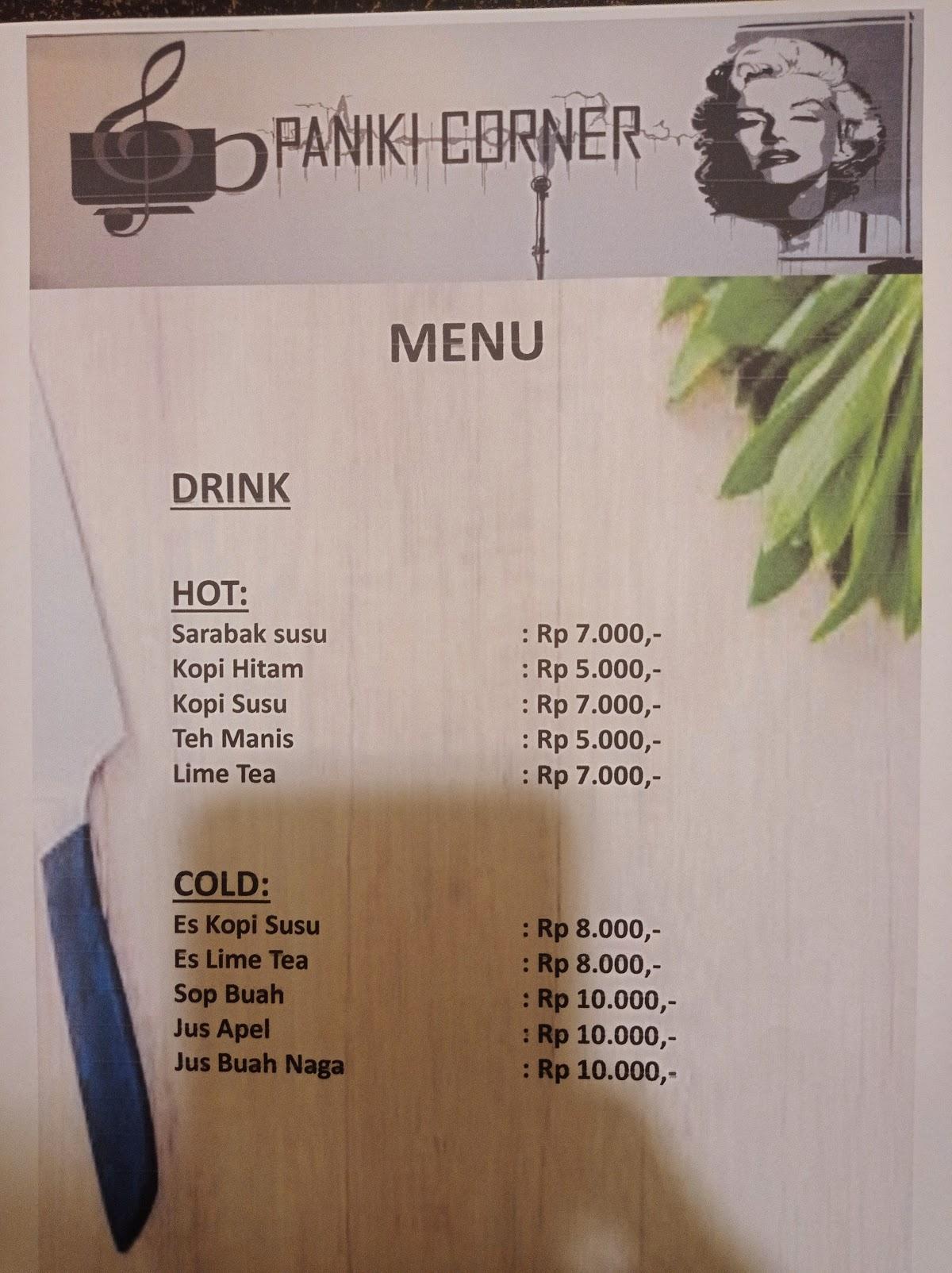 Menu at Paniki Corner, Manado