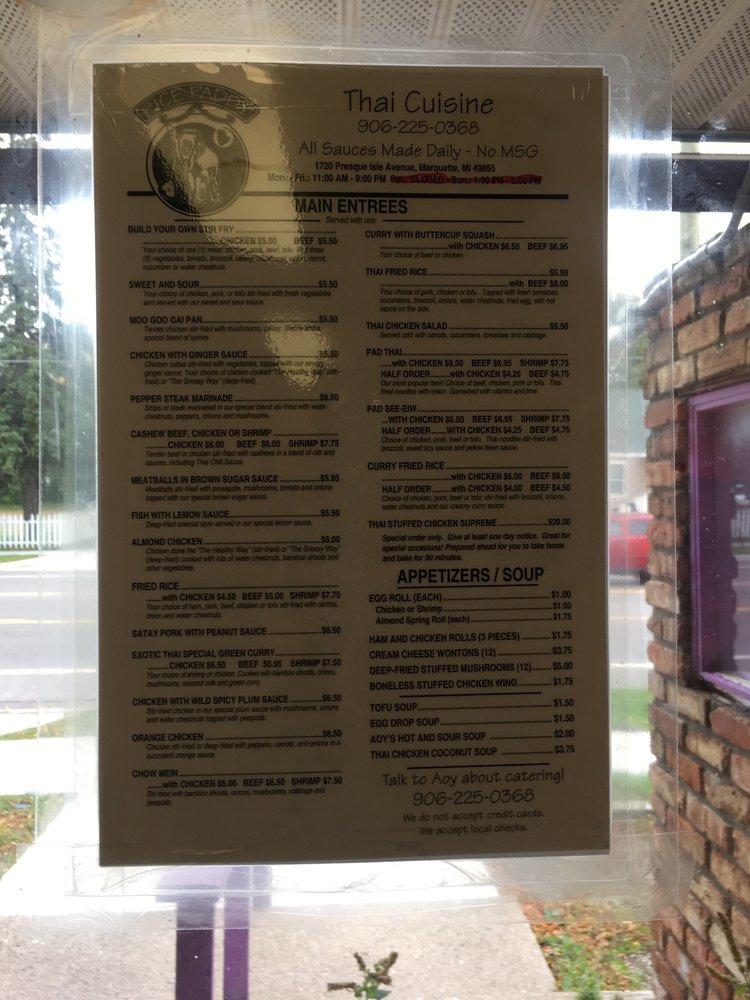 Menu at Rice Paddy restaurant, Marquette