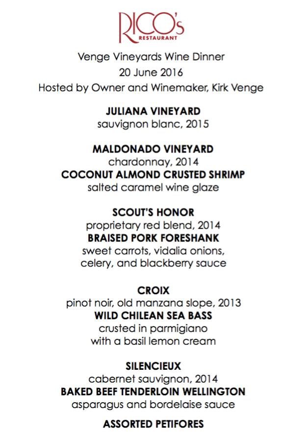 Menu at Rico's Restaurant, Pittsburgh