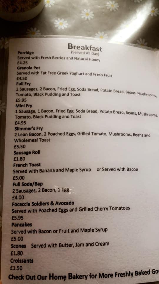 Menu at Whisk cafe, Kilkeel, 49 Newcastle St