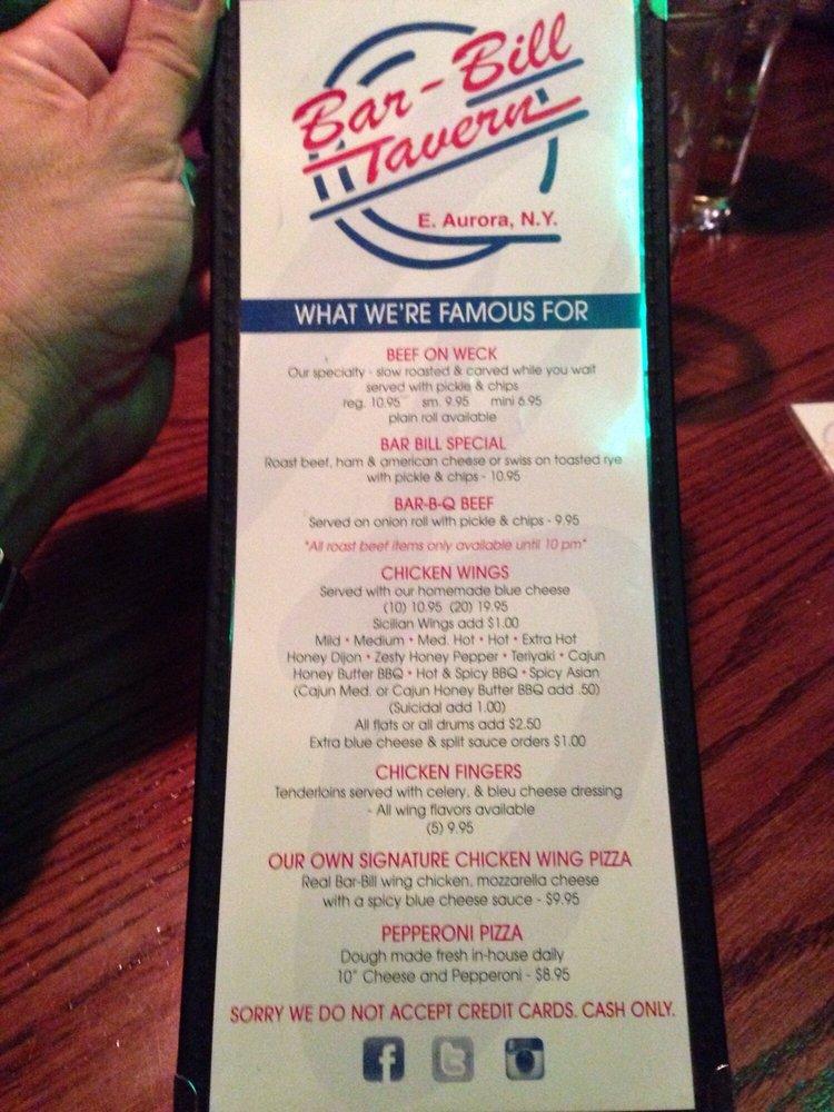 Menu at Bar-Bill Tavern, East Aurora, 185 Main St