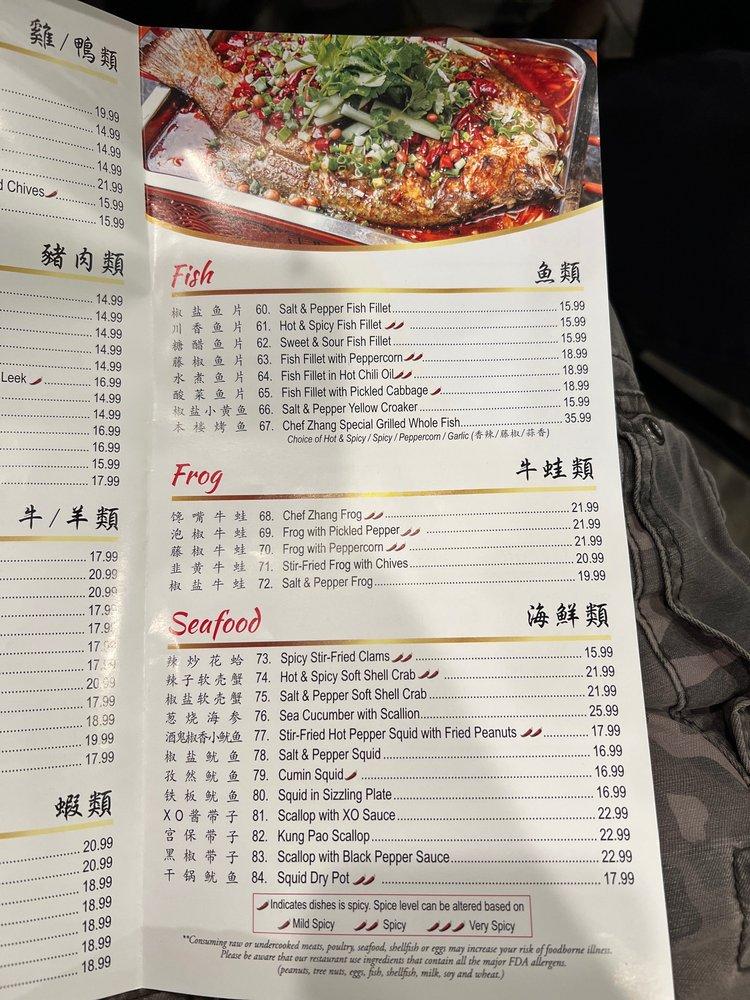 Menu at Chef Zhang restaurant, Evesham Township