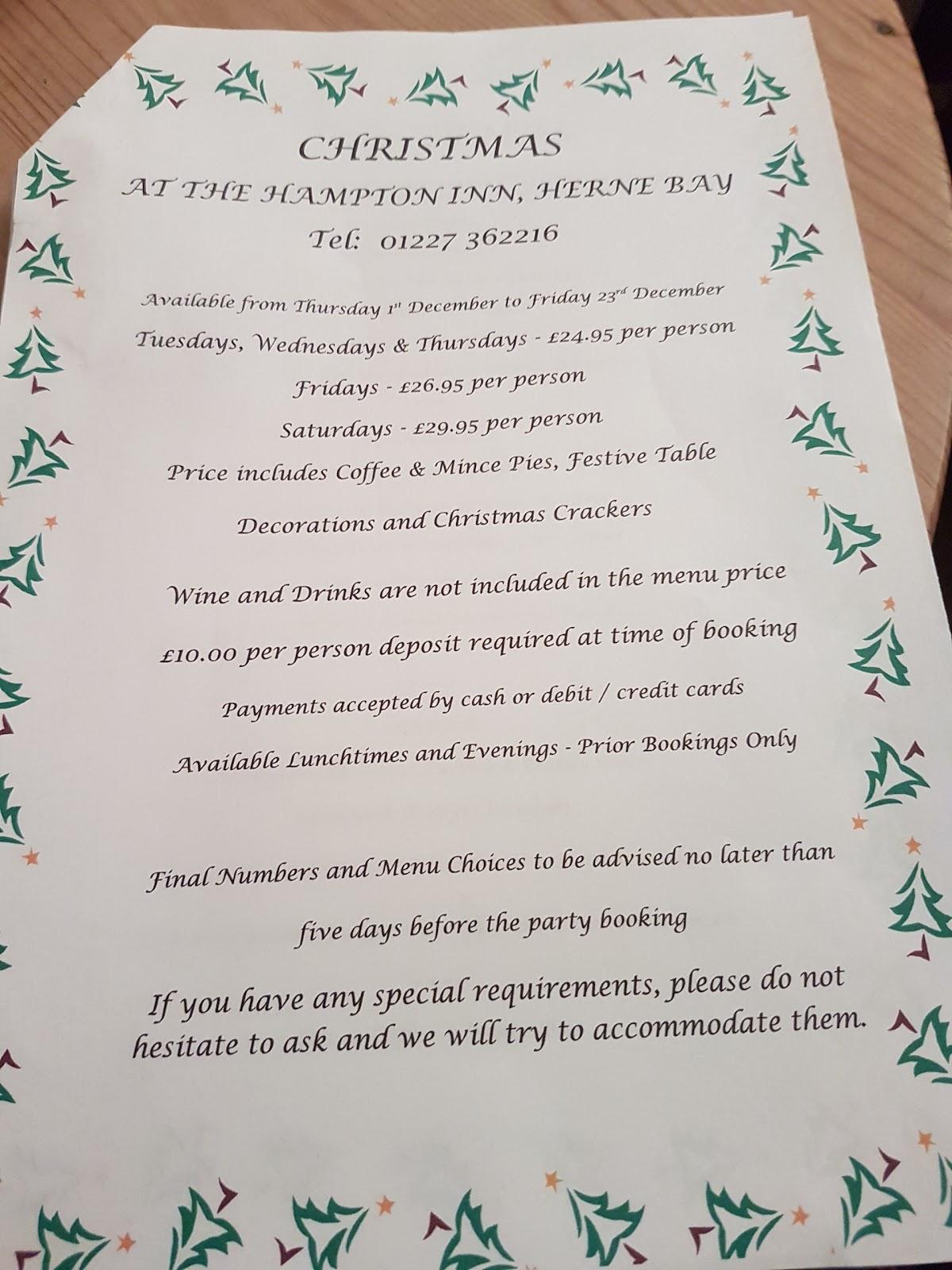 Menu at Hampton Inn pub & bar, Herne Bay