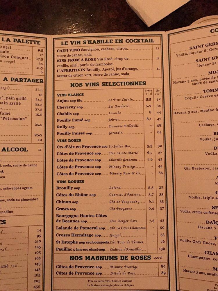 Menu at La Palette restaurant, Paris, 43 Rue de Seine