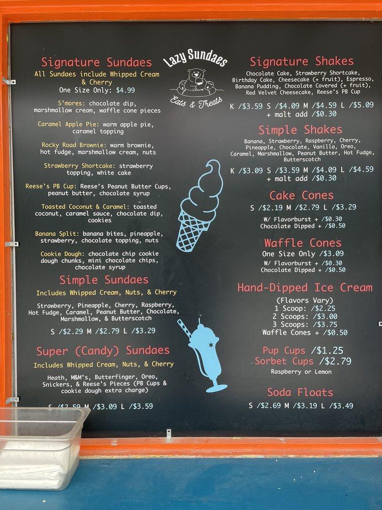 Menu at Lazy Sundaes restaurant, Georgetown