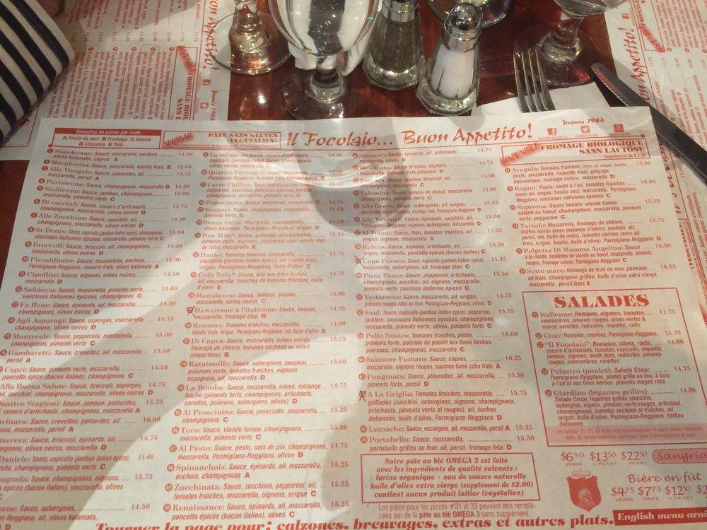 Menu at Pizza Il Focolaio pizzeria, Montréal