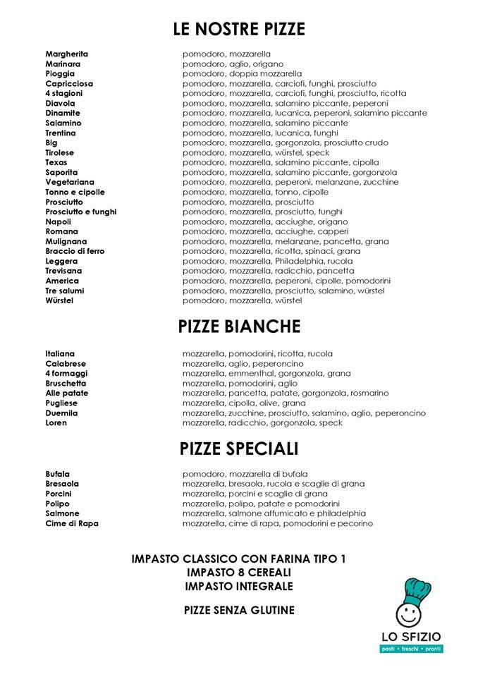 Menu da Pizzeria Lo Sfizio, Trento
