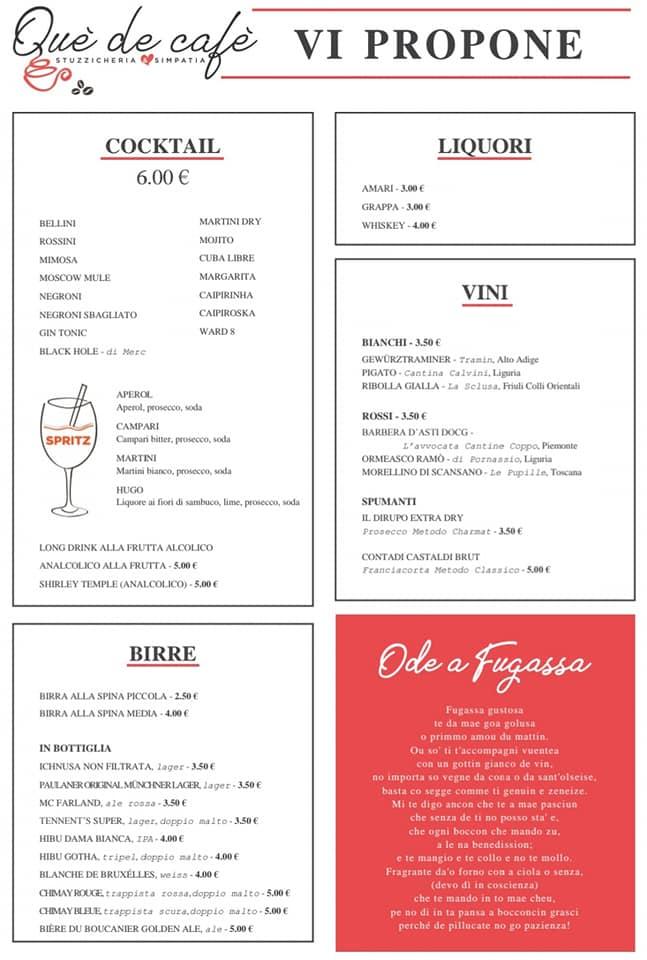 Menu at Què de cafè pub & bar, Albissola Marina