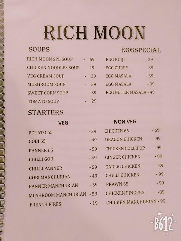 Menu at Rich moon restaurant, Kattankulathur