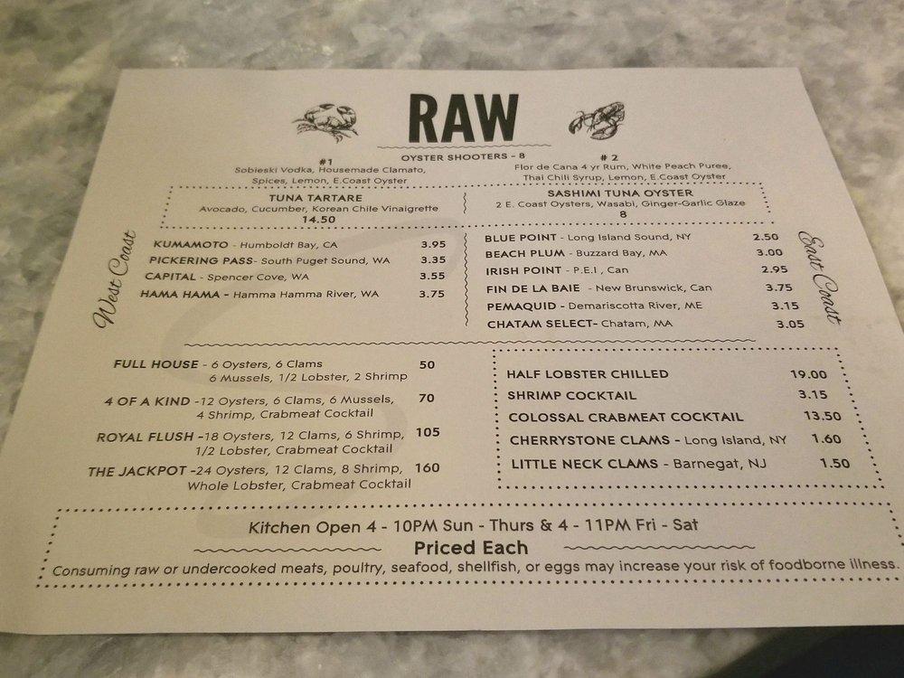 Menu at Stingray Lounge pub & bar, Hoboken