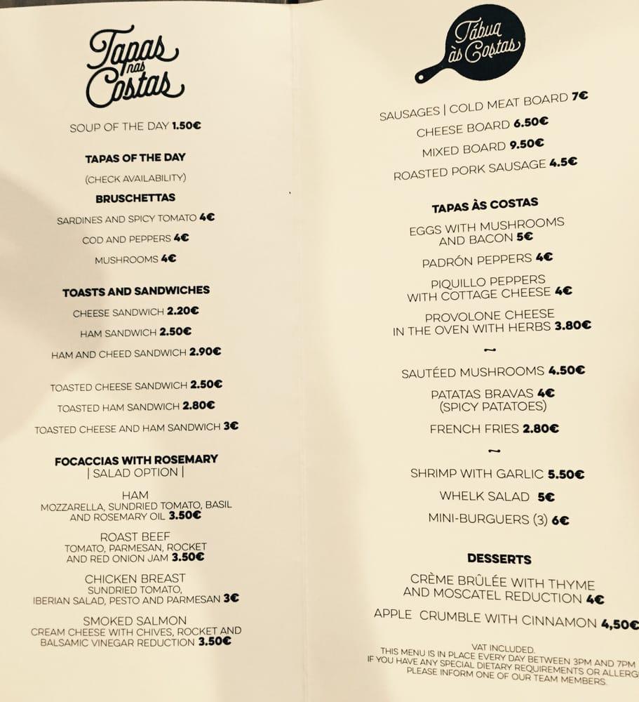 Menu em Restaurante Tapas nas Costas, Coimbra