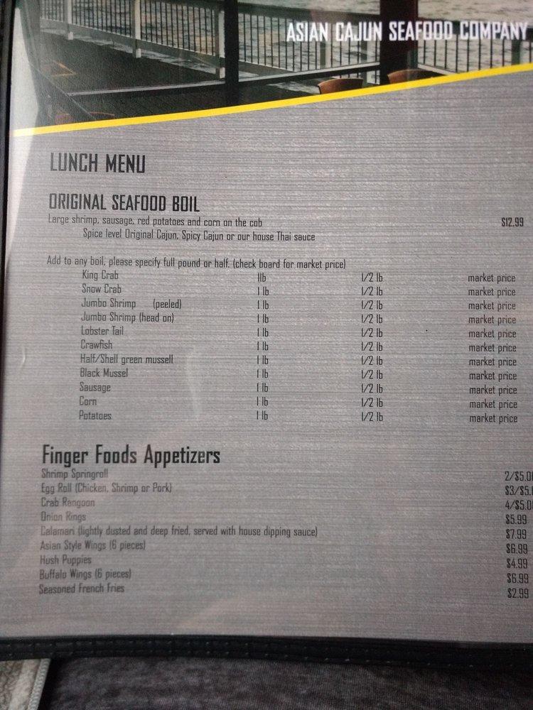 Menu at Asian Cajun restaurant, Warsaw