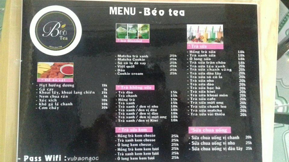 Menu at Béo Tea restaurant, Vietnam, Số nhà 195 Đường 20 -9 Thị trấn ...