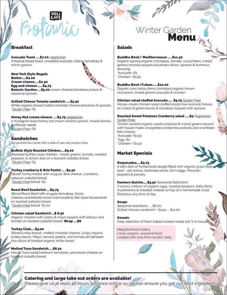 Menu at Botanic Café cafe, Leonardtown