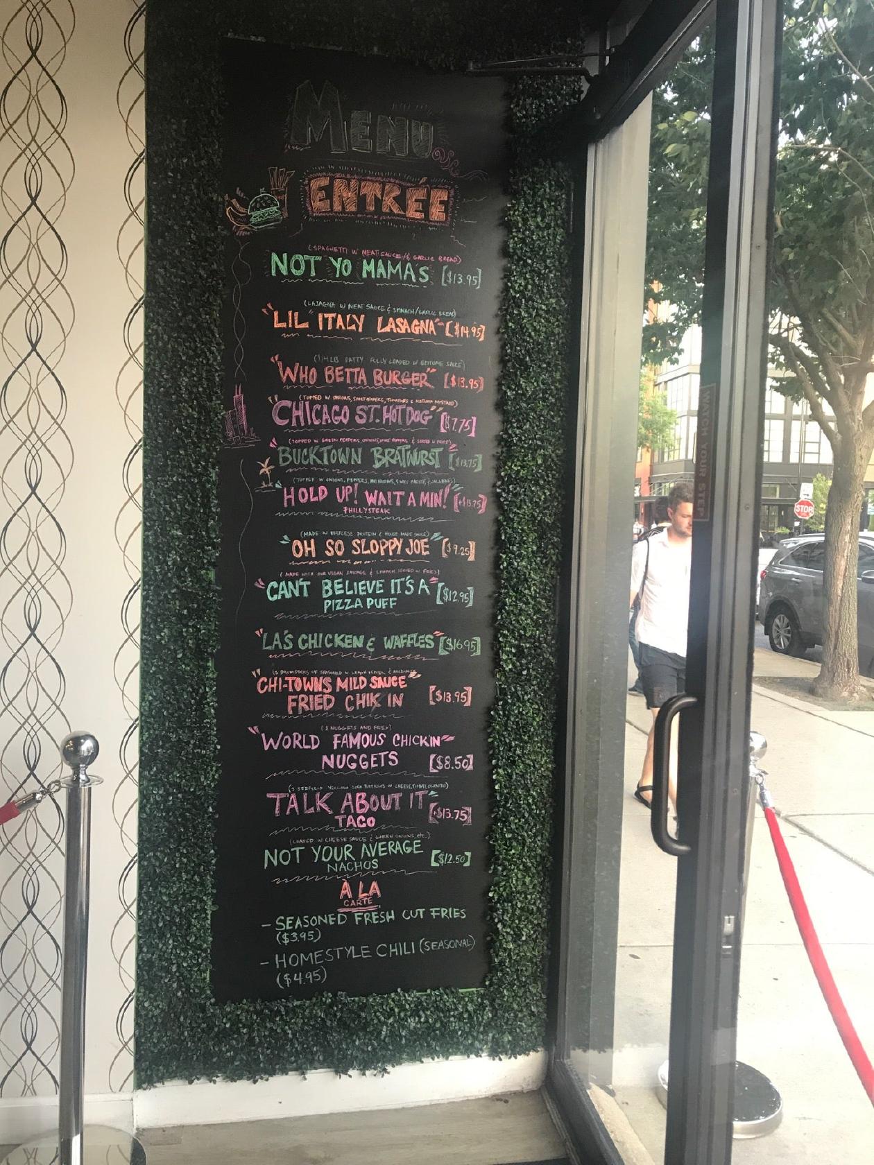 Menu at Can't Believe It's Not Meat restaurant, Chicago, 1/2 E 53rd St