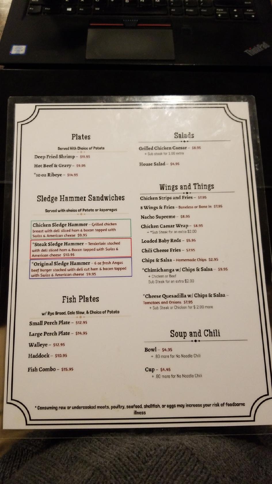 Menu at Hammer Inn pub & bar, Green Bay