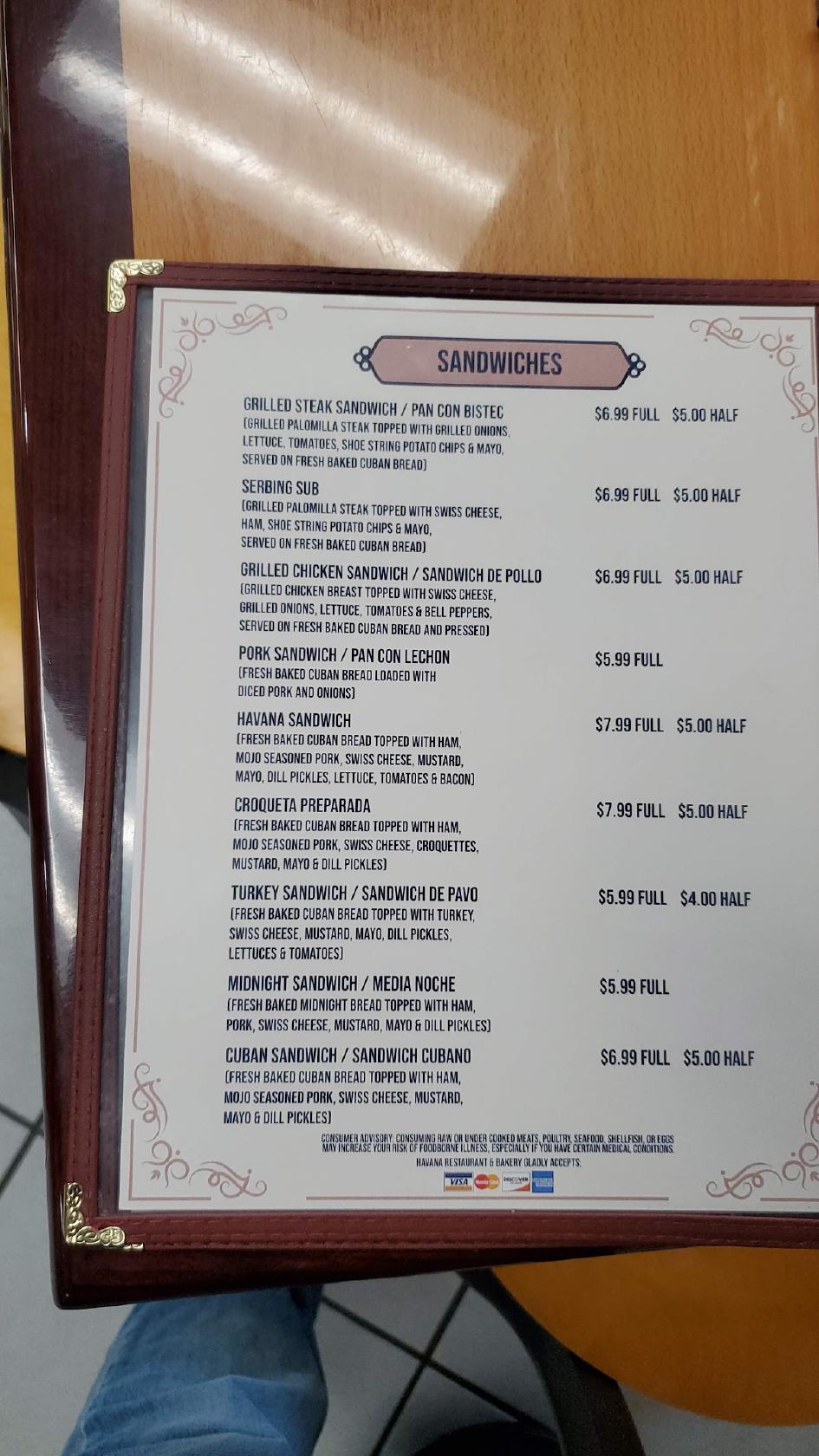 Menu at Havana Restaurant & Bakery Corp, Sebring