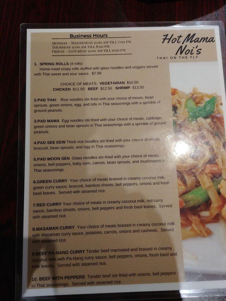 Menu at Hot Mama Noi's Thai On The Fly restaurant, Pickering