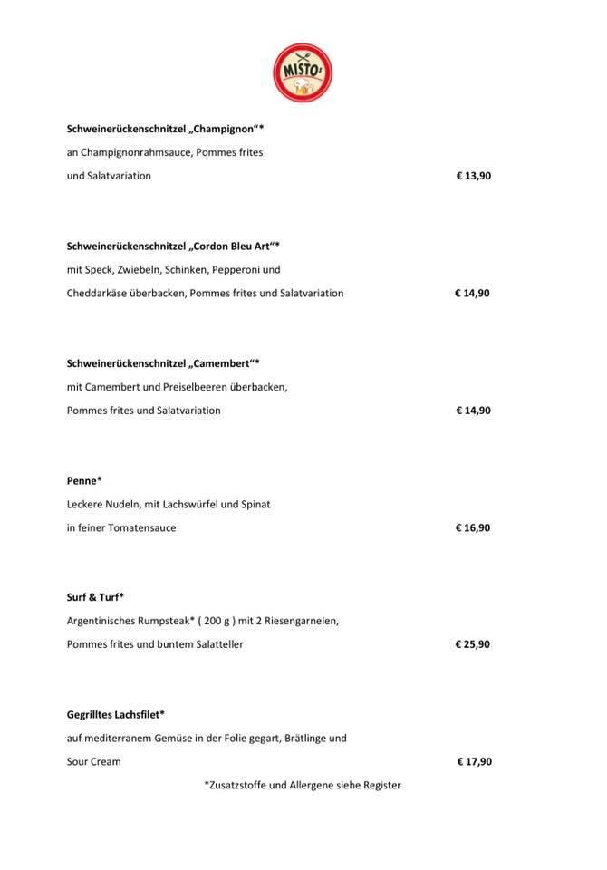 Speisekarte von Mistos restaurant, Neustadt (Wied)