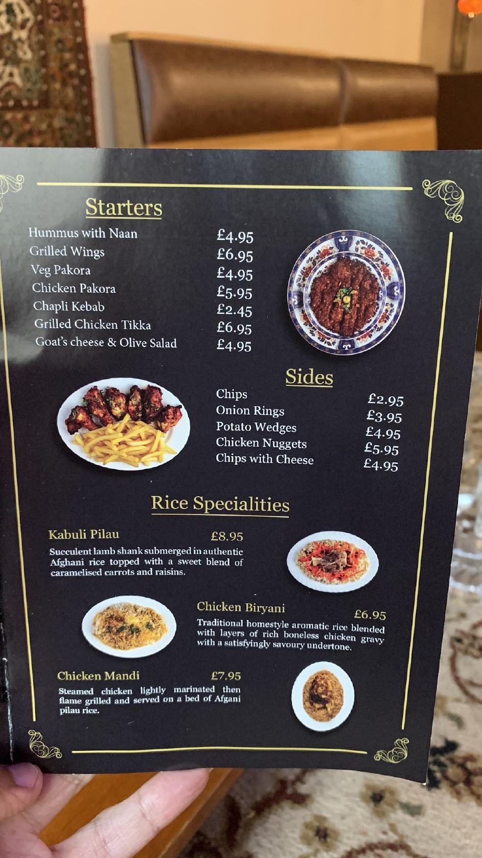 Menu at Namak Mandi restaurant, Glasgow
