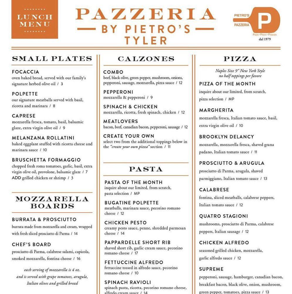Menu at Pazzeria by Pietro's pizzeria, Marshall
