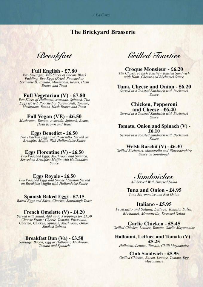 Menu at The Brickyard pub & bar, Skelton and Brotton