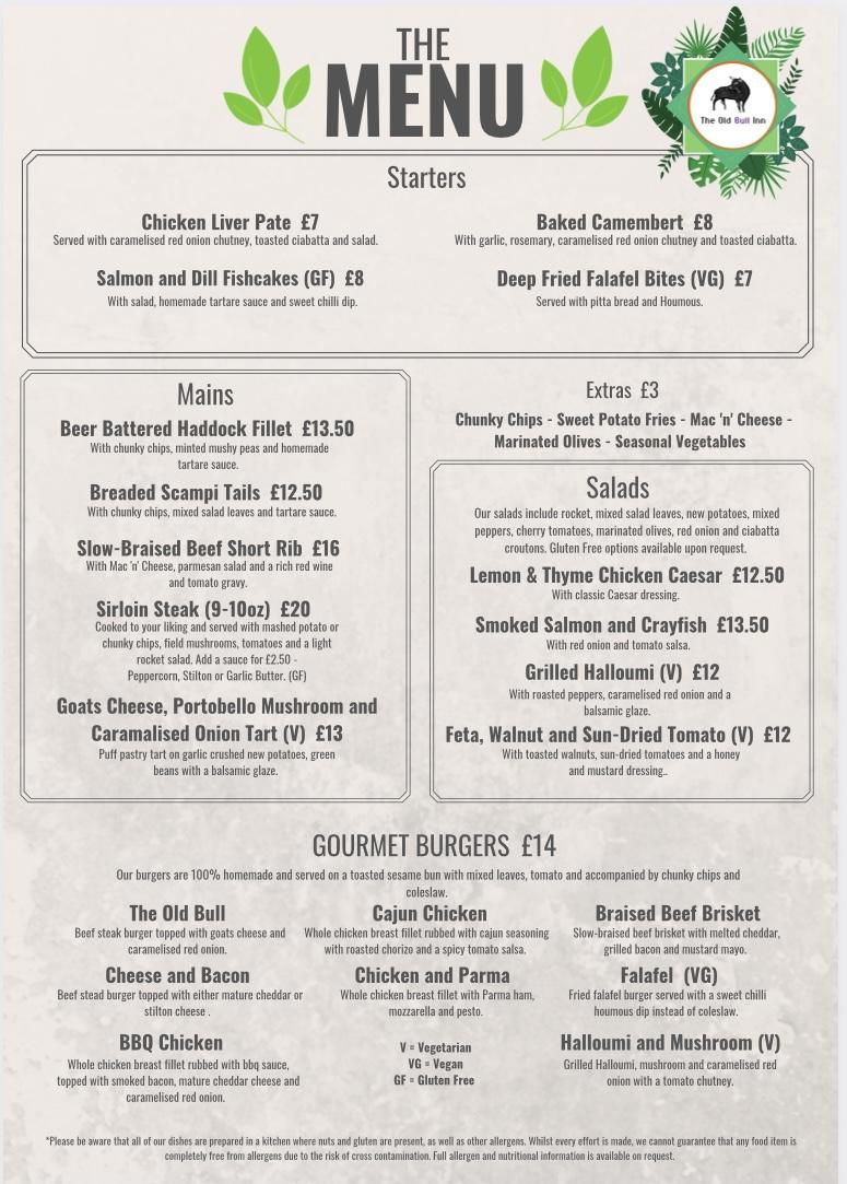 Menu at The Old Bull Inn Hotel pub & bar, Royston