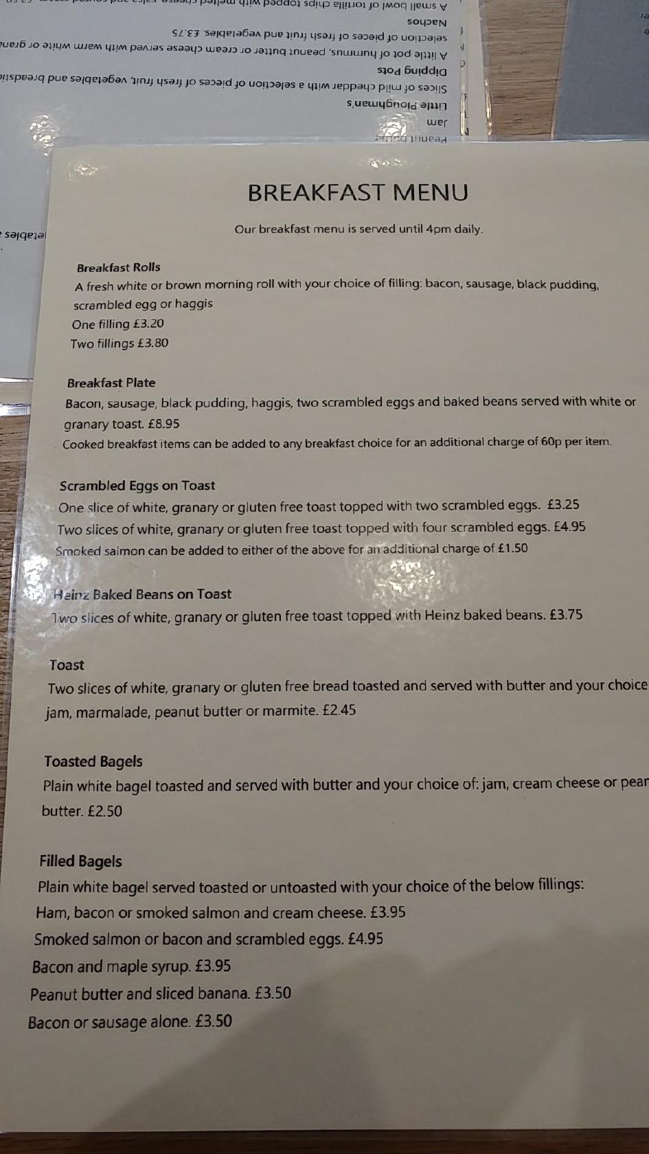 Menu at Cake Cafe, North Berwick