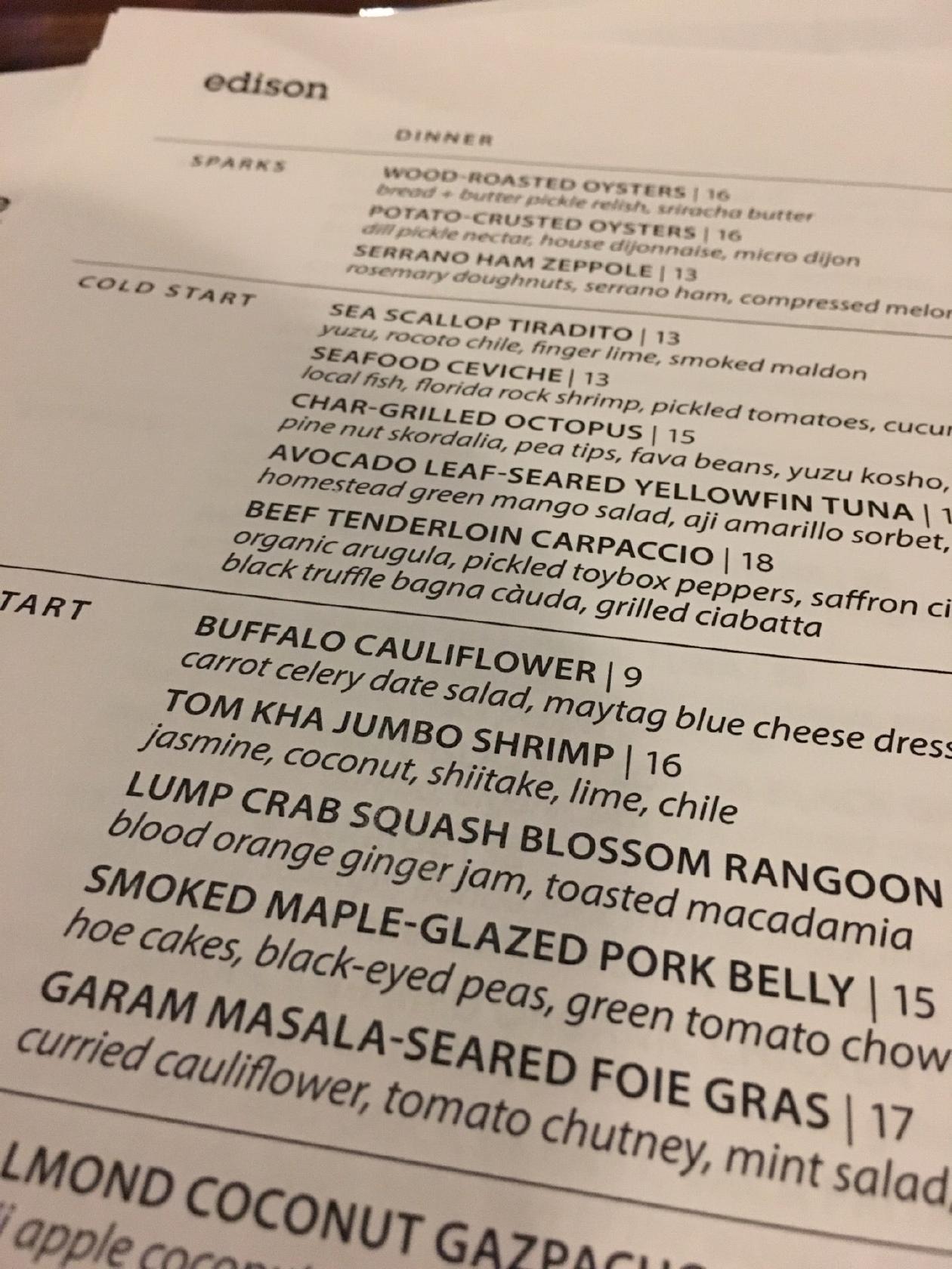Menu at Edison: Food+Drink Lab pub & bar, Tampa