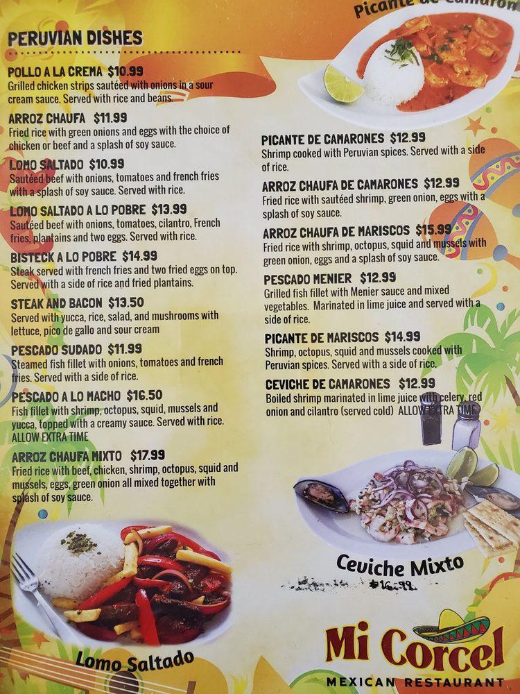 Menu at Mi Corcel restaurant, Crawfordsville