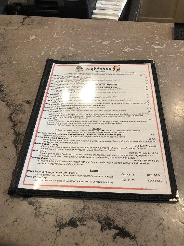 Menu at Nightshop pub & bar, Bloomington