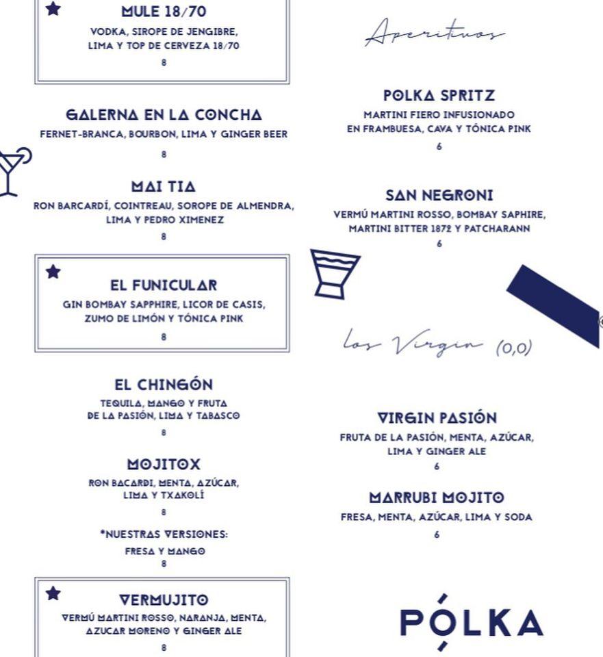 Menu at Polka San Sebastián restaurant, San Sebastián