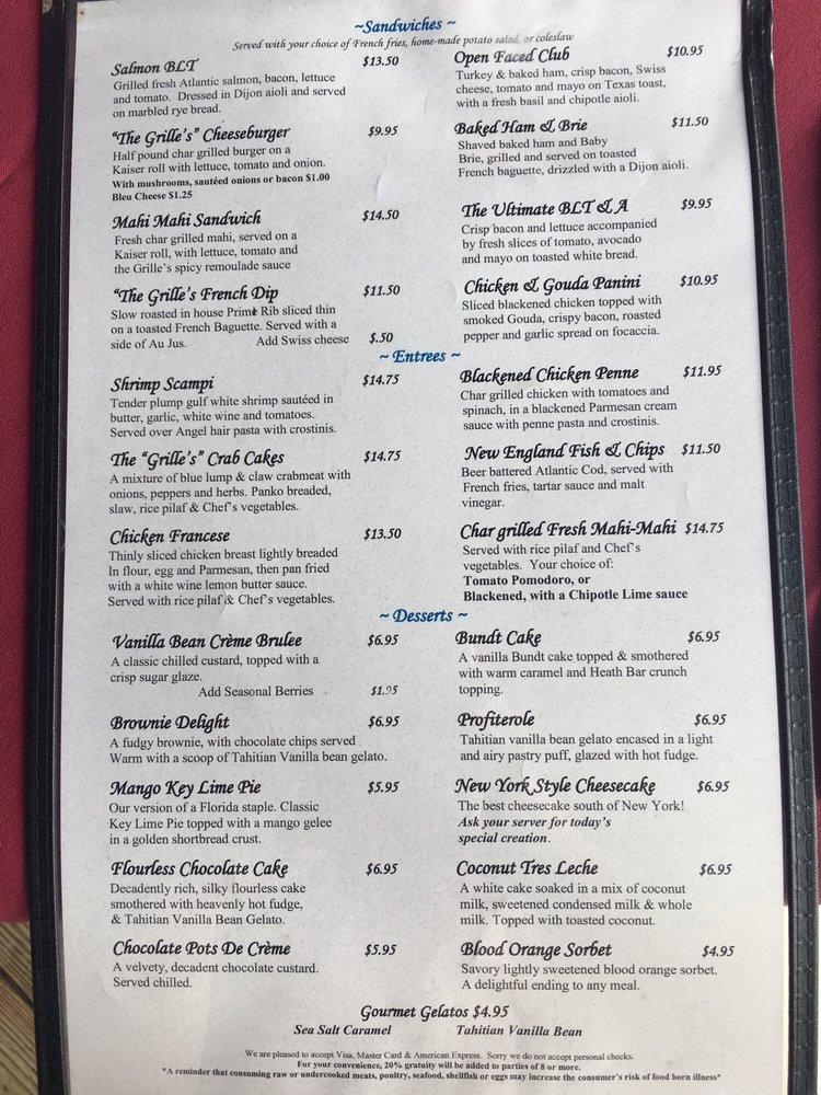 Menu at The Grille At Riverview steakhouse, New Smyrna Beach