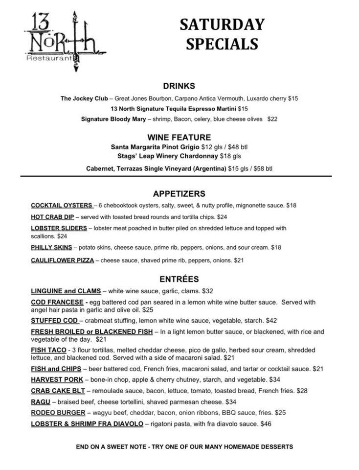 Menu at 13 North pub & bar, Malta