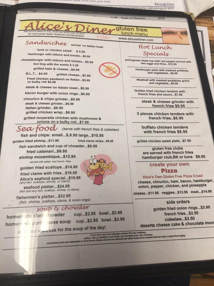 Menu at Alice's Diner BBQ, Fall River