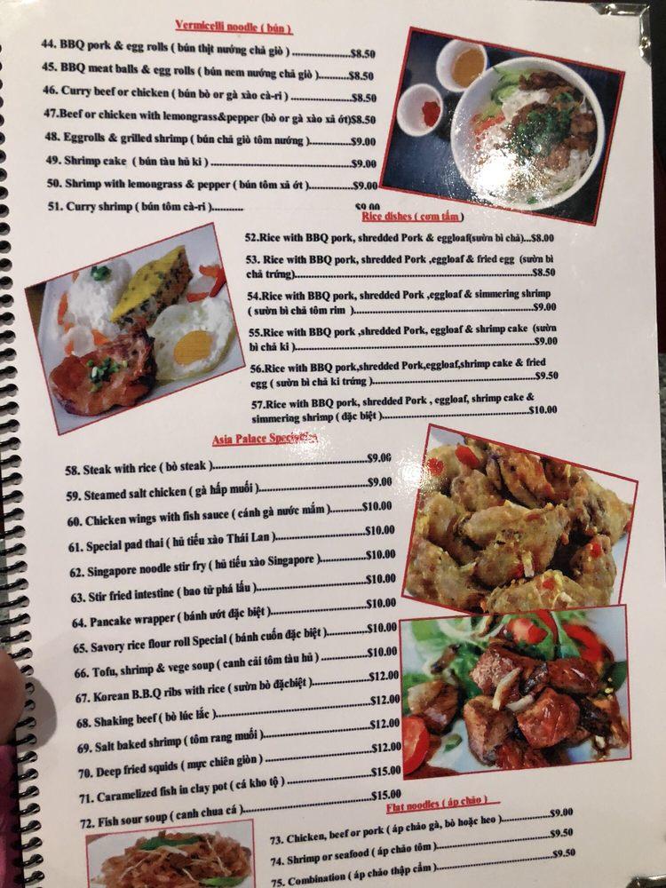 Menu at Asian Palace restaurant, West Valley City, 3500 S