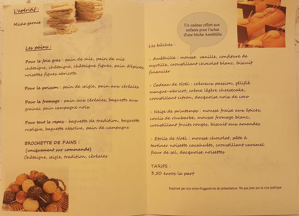 Menu at Boulangerie Champion, Faverney