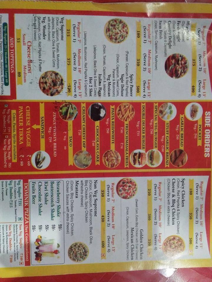 Menu at Domnik Pizza Kurali, India