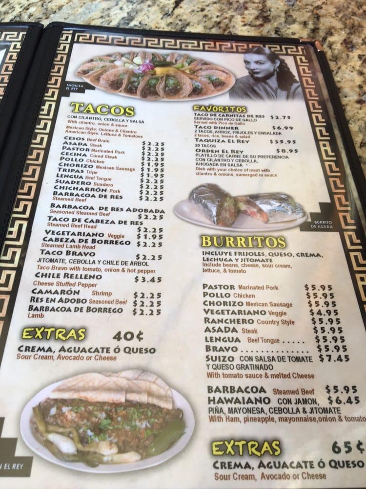 Menu at El Rey Del Taco & Burritos restaurant, Chicago, S California Ave
