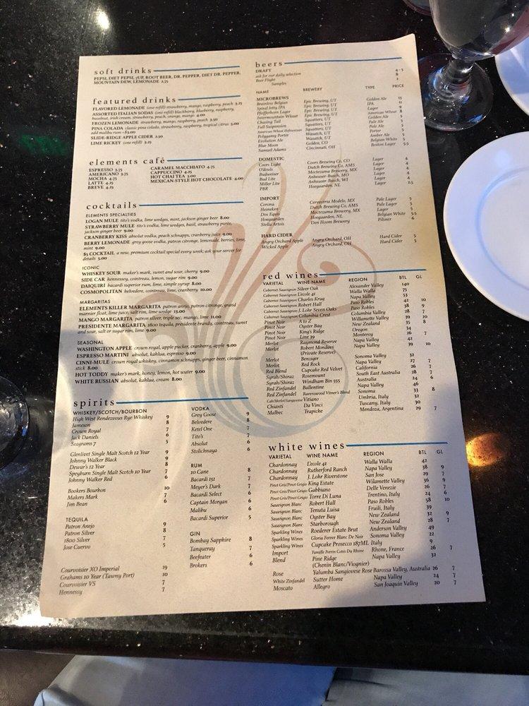 Menu at Elements Restaurant, Logan