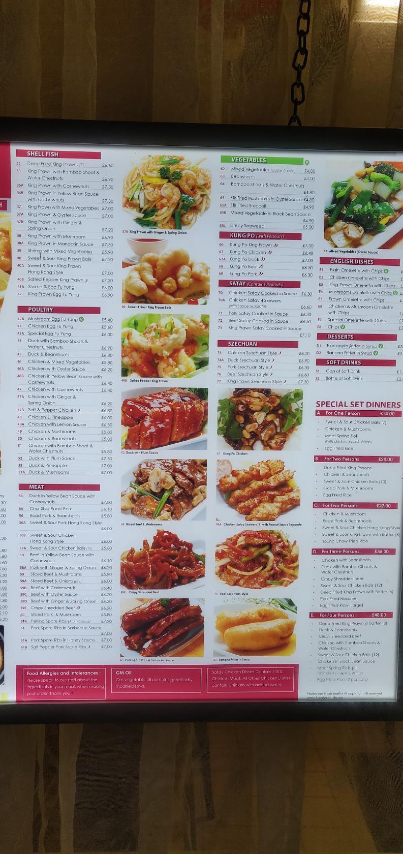 Menu at Golden Dragon restaurant, Cowes