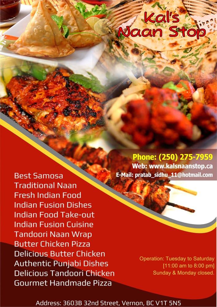 Menu at Kal’s Naan Stop restaurant, Vernon