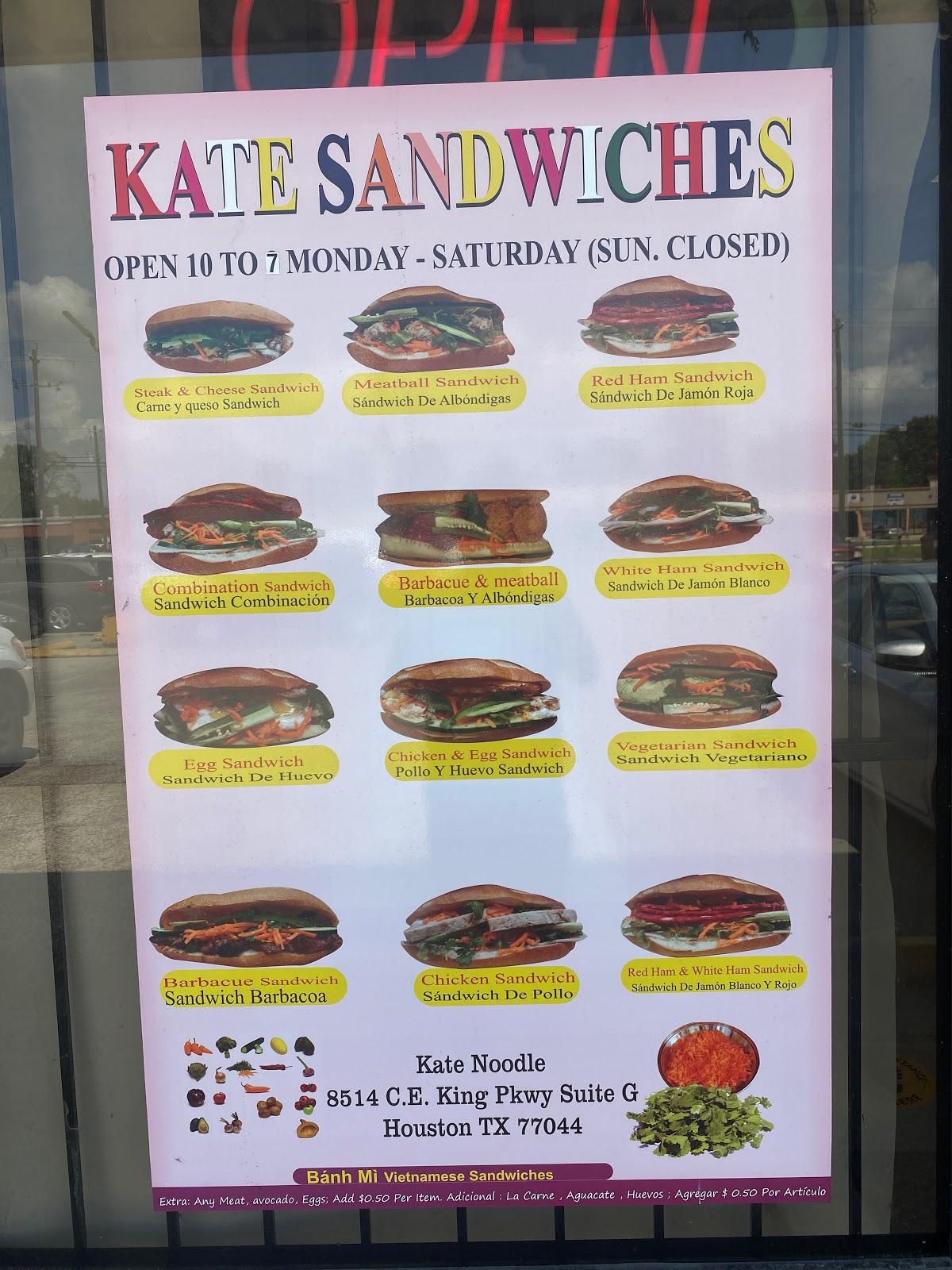 Menu at Kate Noodles restaurant, Houston