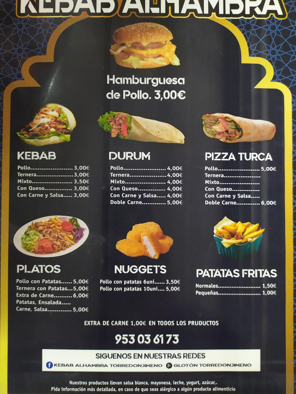 Menu at Kebab Alhambra, Torredonjimeno