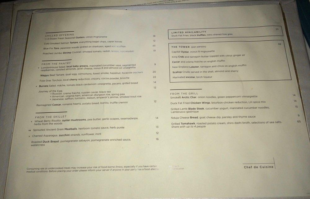 Menu at LH Rooftop pub & bar, Chicago