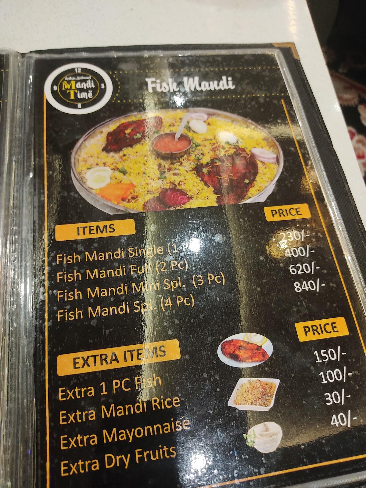 Menu at Mandi Time, Hyderabad