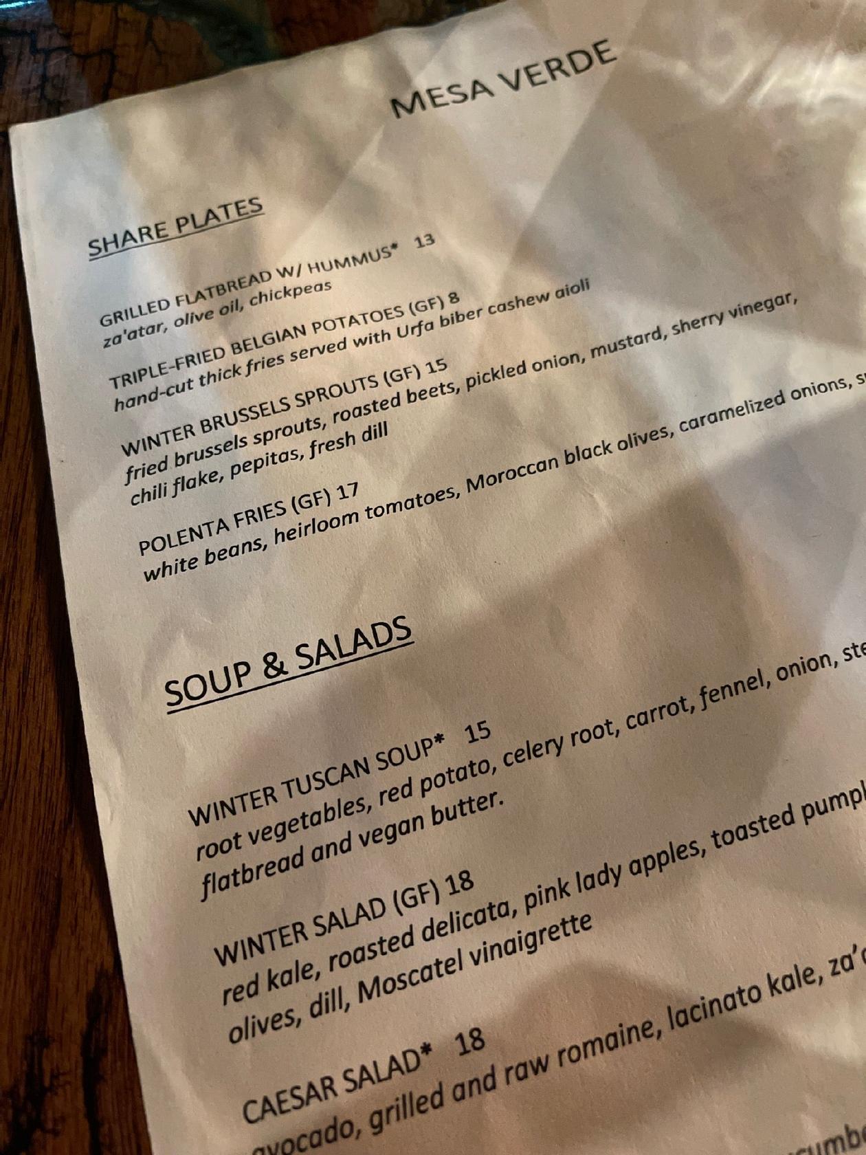 Menu at Mesa Verde Restaurant, Santa Barbara, Cliff Dr