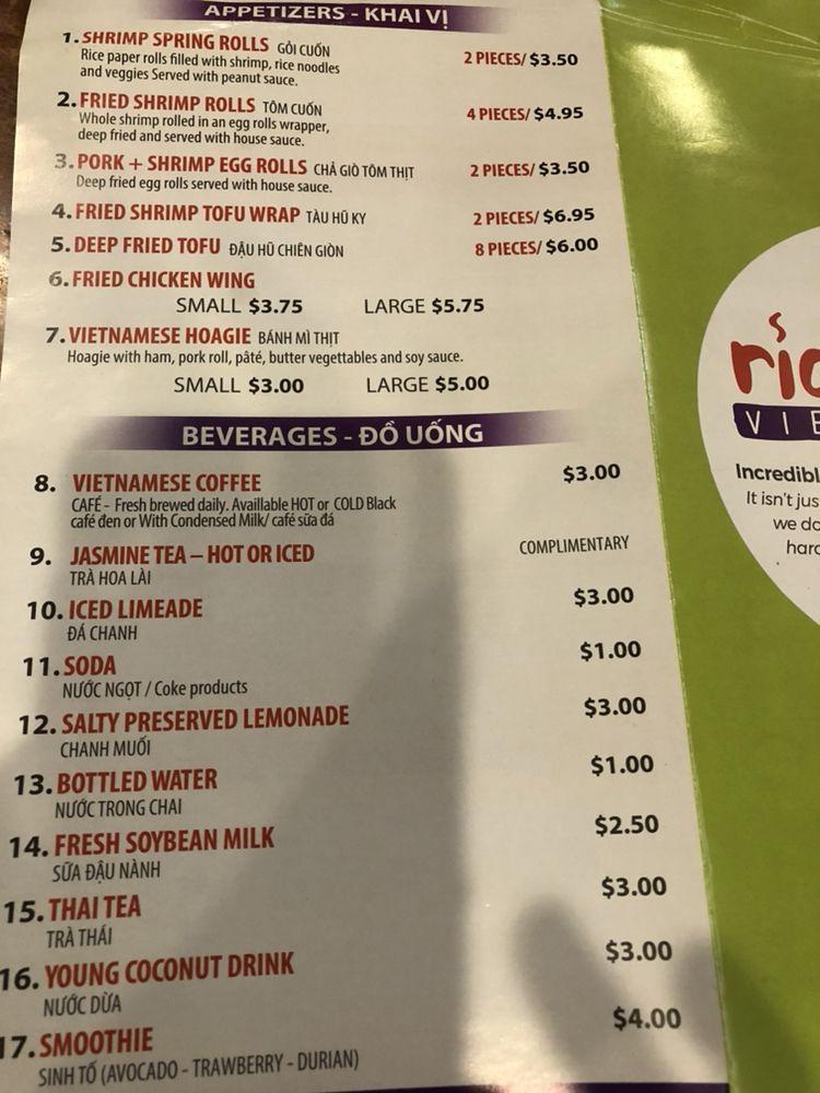 Menu at Rice N Pho Vietnamese Restaurant, Shippensburg