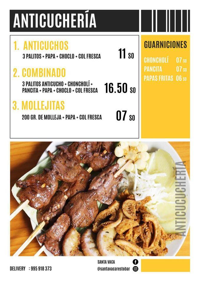 Menu at SANTA VACA restaurant, Peru